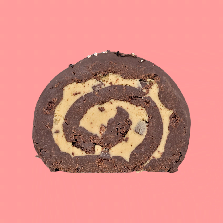 Chocolate & Cookie Dough Brownie Swiss Roll – Vegan Antics